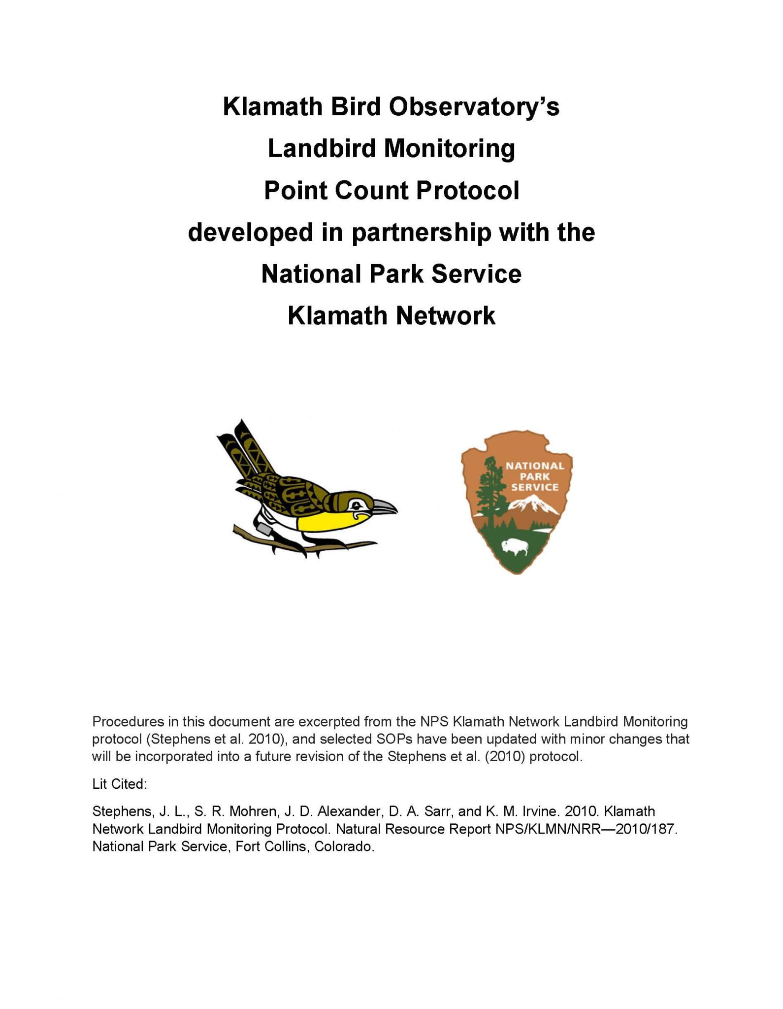 NPS Bird Monitoring Protocols by KBO - Avian Knowledge Northwest