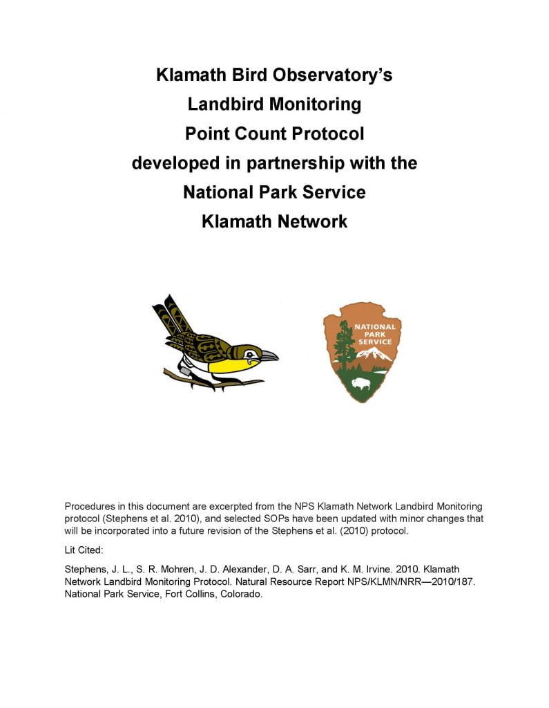 NPS Bird Monitoring Protocols by KBO - Avian Knowledge Northwest